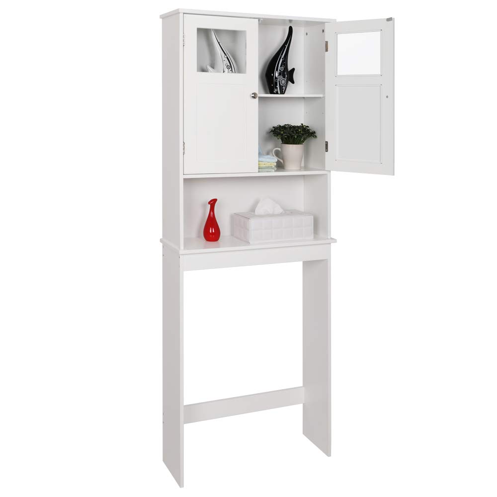 Volowoo Over The Toilet Storage Cabinet,Freestanding Toilet Rack Space Saving Storgae Cabinet with 2 Doors & Storage Shelf, Bathroom Cabinet Organizer Rack Over Toilet (White Grass)