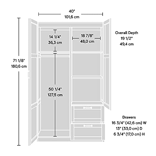 Sauder Miscellaneous Storage Wardrobe, L: 40.0" x W: 19.45" x H: 71.1", Reclaimed Pine Finish