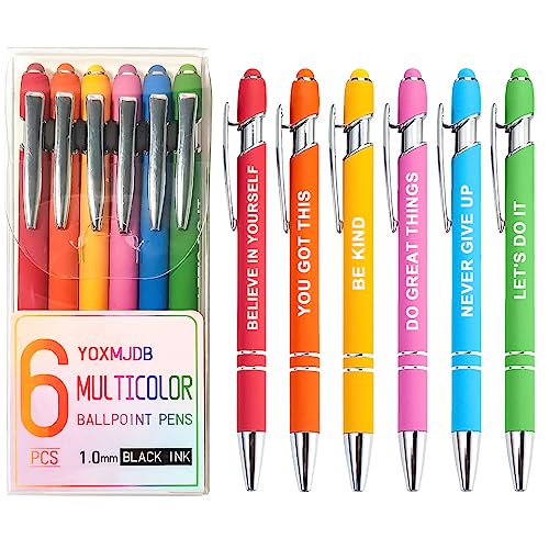 YOXMJDB Stylus Pens, 6 Pack Multicolor Inspirational Motivational Pens, 1.0mm Medium Point Stylus Pens, Cute Pens Nurse Gifts Office Supplies for Women (6 Pcs Multicolor, Motivational)