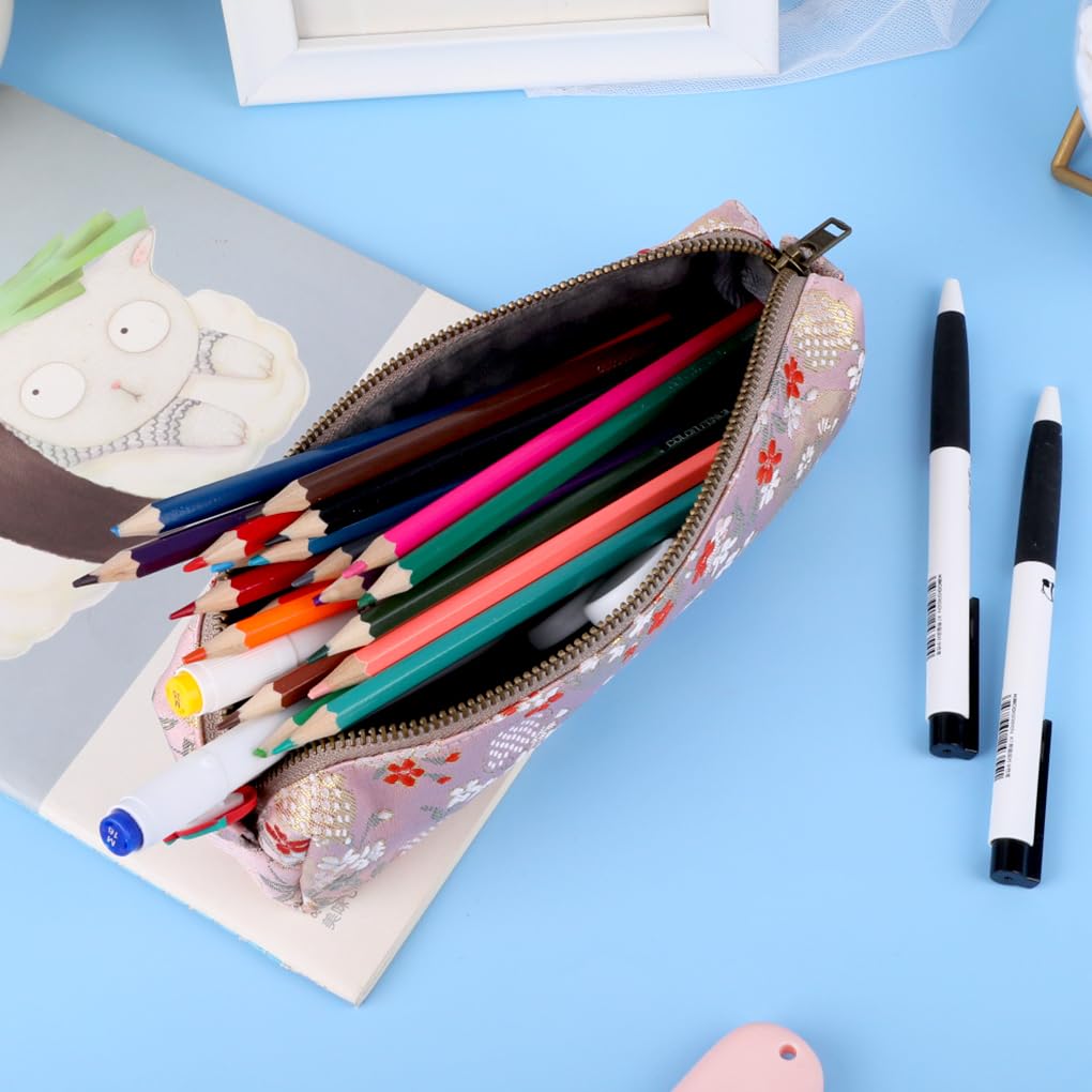 Oyachic Embroidery Pencil Case Flower Pencil Pouch Pen Box Pen Holder Organizer Bag Cosmetics Makeup for Office Supplies,pink
