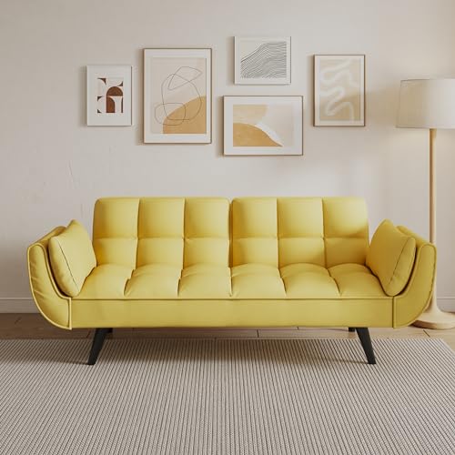 NicBex Sectional Couch Sofa with Folding Function Velvet Sofa Bed Cloud Couch for Living Room Furniture Sets with Adjustable Back, Modular Sofa for Living Room, Bedroom, Apartment,57" L, Yellow
