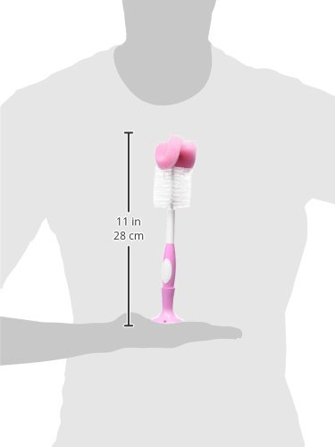Dr. Brown's Reusable Sponge Baby Bottle Cleaning Brush with Suction Cup Stand, Scrubber and Nipple Cleaner, Pink 1-Pack