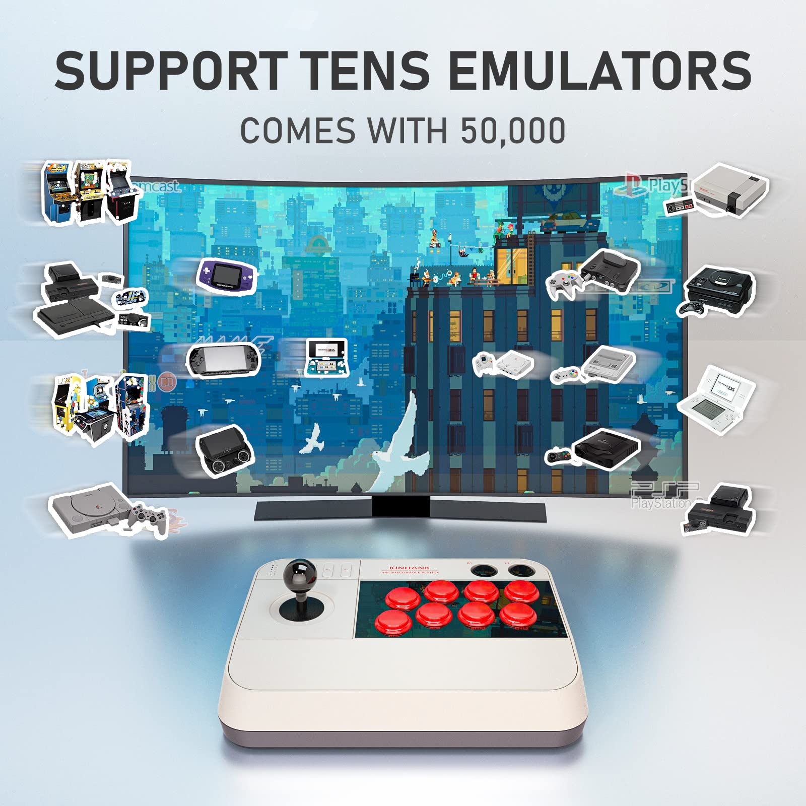 Kinhank Arcade Console & Stick - Support 50,000 Games, Arcade Fight Stick Joystick for Switch,PS4,PS3,PC,Android Phone,Raspberry Pi,Super Console X Series