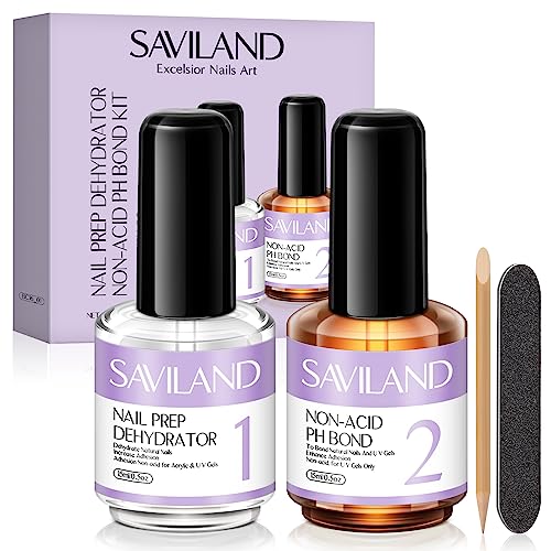 SAVILAND Nail Dehydrator and Primer - Natural Nail Prep Dehydrator and Acid-Free PH Bond for Acrylic Nail Kit Gel Nail Polish, Professional Superior Bonding Acrylic Nail Supplies