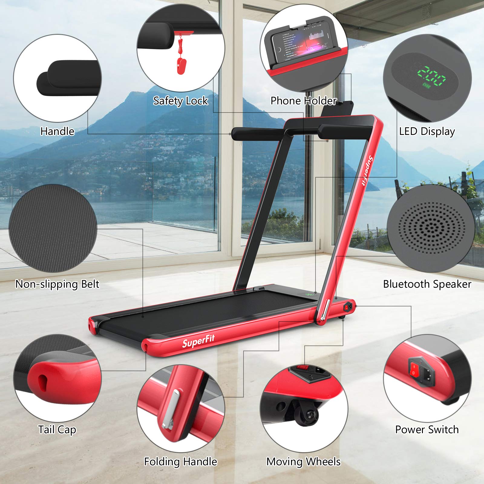 GYMAX Walking Pad, 2.25HP Foldable Treadmill with LED Display, Remote & Smart App Control, 2 in 1 Under Desk Treadmill, Portable Compact Folding Treadmill for Small Space/Home/Office