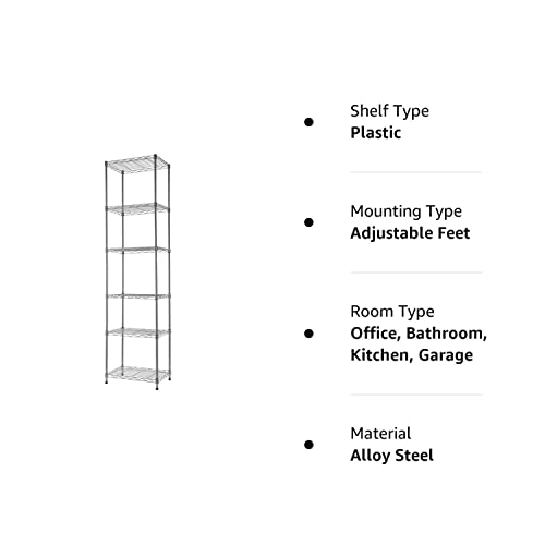 REGILLER 6 Wire Shelving Steel Storage Rack Adjustable Unit Shelves for Laundry Bathroom Kitchen Pantry Closet (16.7L x 11.9W x 64H, Silver)