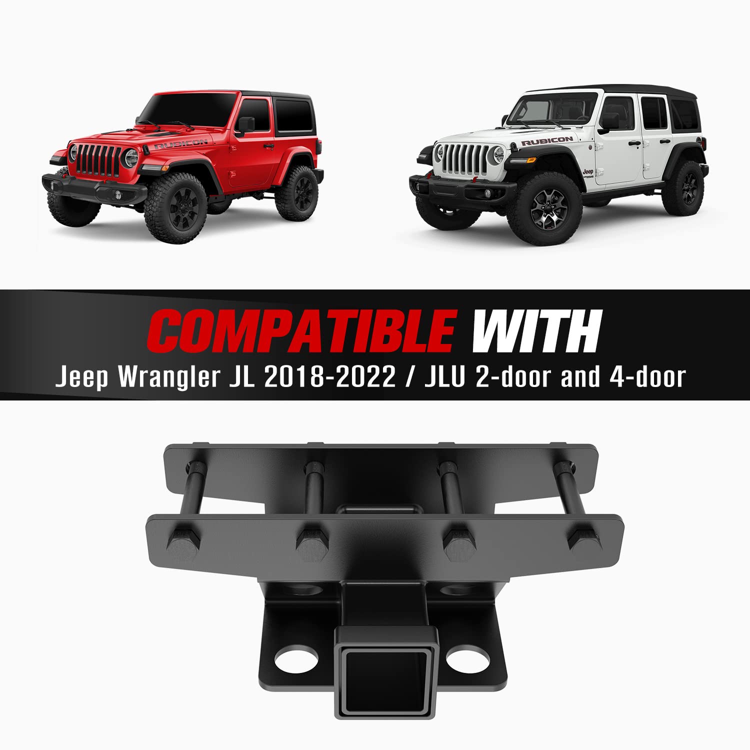 FieryRed Hitch Receiver Compatible with Jeep Wrangler JL 2018-2023 / JLU 2 Door & 4 Door,2'' Towing Rear JL Trailer Receiver Hitch