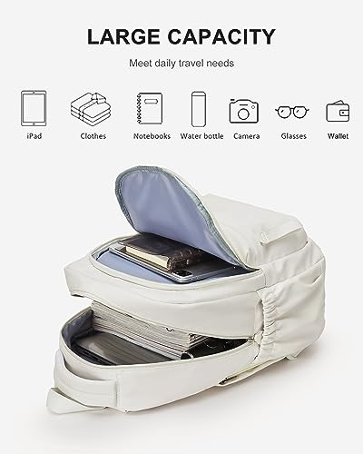 Small Backpack For School Girls Boys Aesthetic Lightweight Travel Daypack Simple Cute Backpack For Women Men Waterproof College High School Bookbag Fit 14 Inch Laptop With USB charging port,Beige