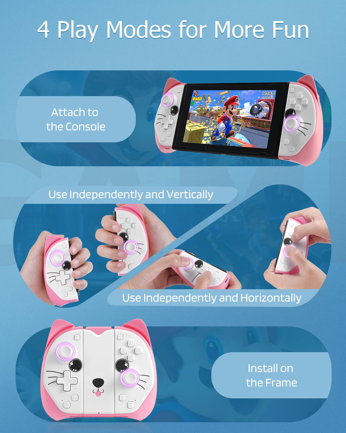 KINVOCA Joy Pad Controller for Nintendo Switch/Lite/OLED, Wired/Wireless Switch Controller and Replacement for Switch Joycon with Turbo, Motion, Vibration, Wake-Up and Macro Button