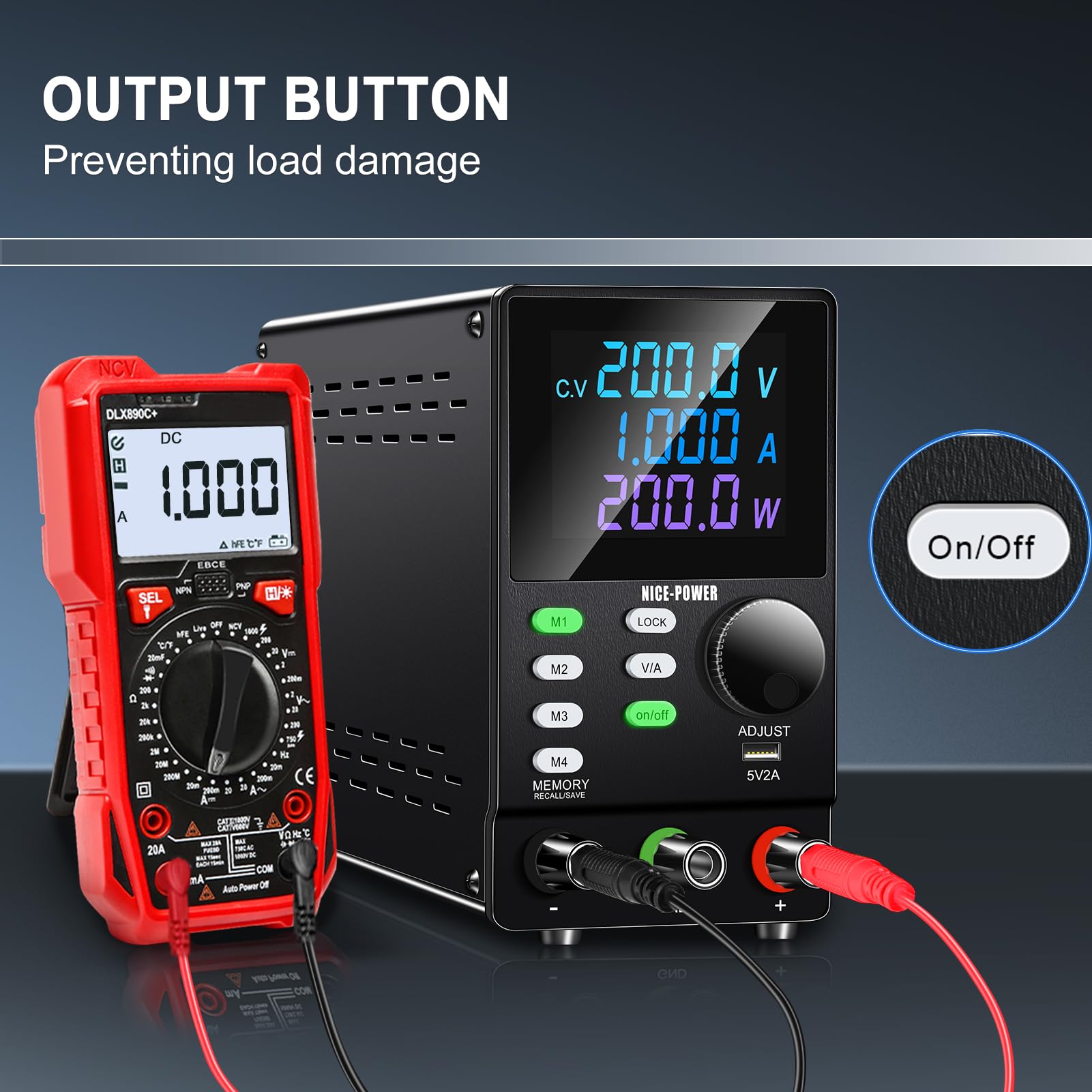 NICE-POWER DC Power Supply Variable, 200V 1A High Voltage Programmable Adjustable Regulated Lab Bench Power Supply with PC Software, Encoder Knob, Memory Storage, Output Switch, Lock Button