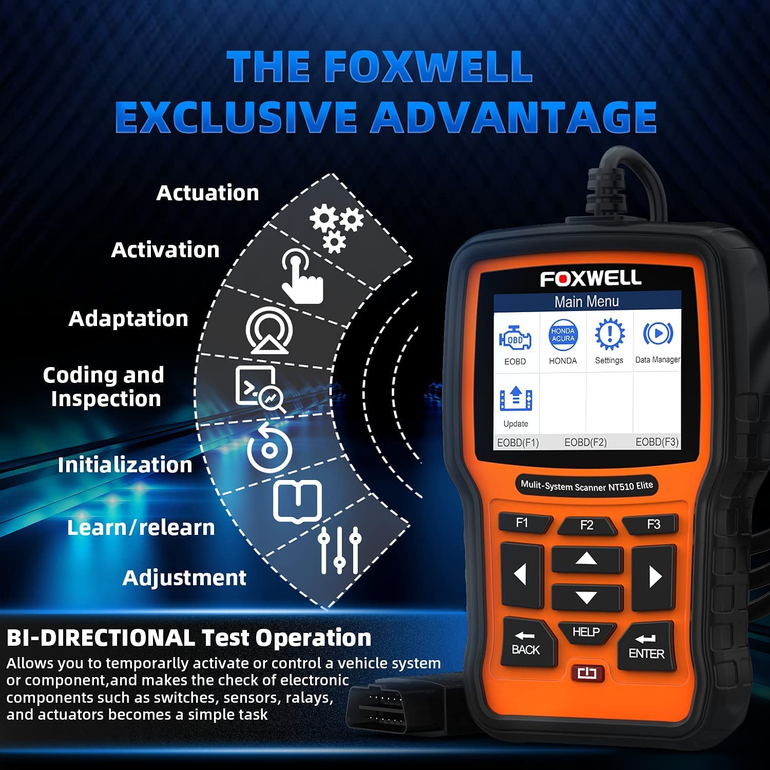 FOXWELL NT510elite fit for Honda Car Full-System Diagnostic Tool with NT510E EVA Case
