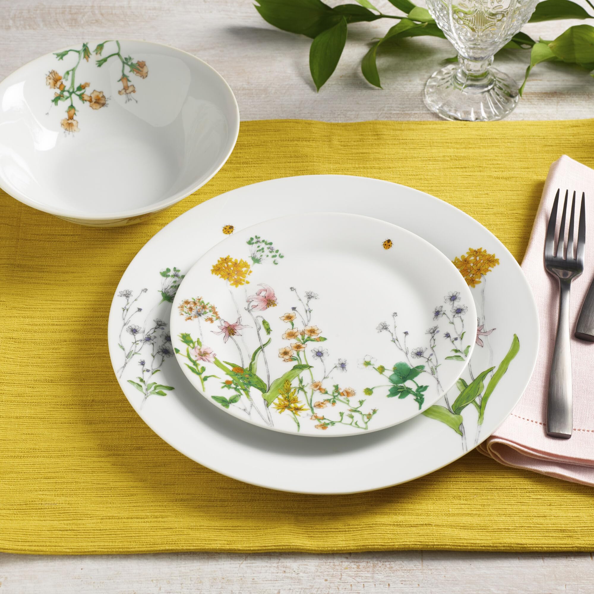 Fitz & Floyd Emerson Porcelain Dinnerware Set, Floral, Service for 8, 24 Pieces