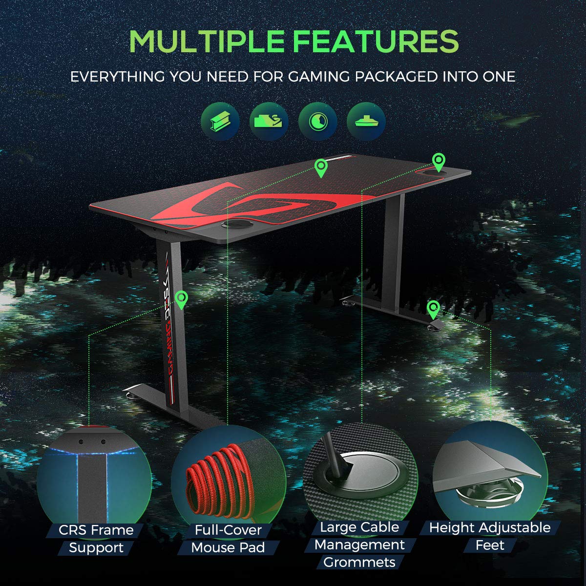 EUREKA ERGONOMIC Gaming Desk 2 People 60 Inches Large Computer Desk Gaming T-Shaped Home Office PC Laptop Writing Table with Full-Covered Mouse Pad Popular Gift for E-Sports Lover Black