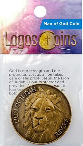 Lion of Judah, Man of God, Be Strong and Courageous, Antique Gold Plated, Challenge Coin, Joshua 1:10