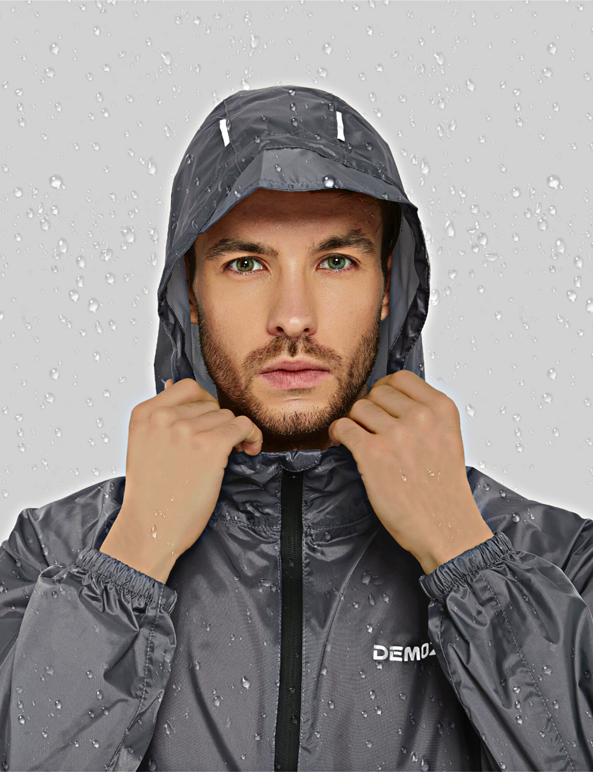 DEMOZU Men's Lightweight Running Cycling Rain Jacket Water Resistant Packable Hooded Bike Windbreaker Jacket, Neon Yellow, L