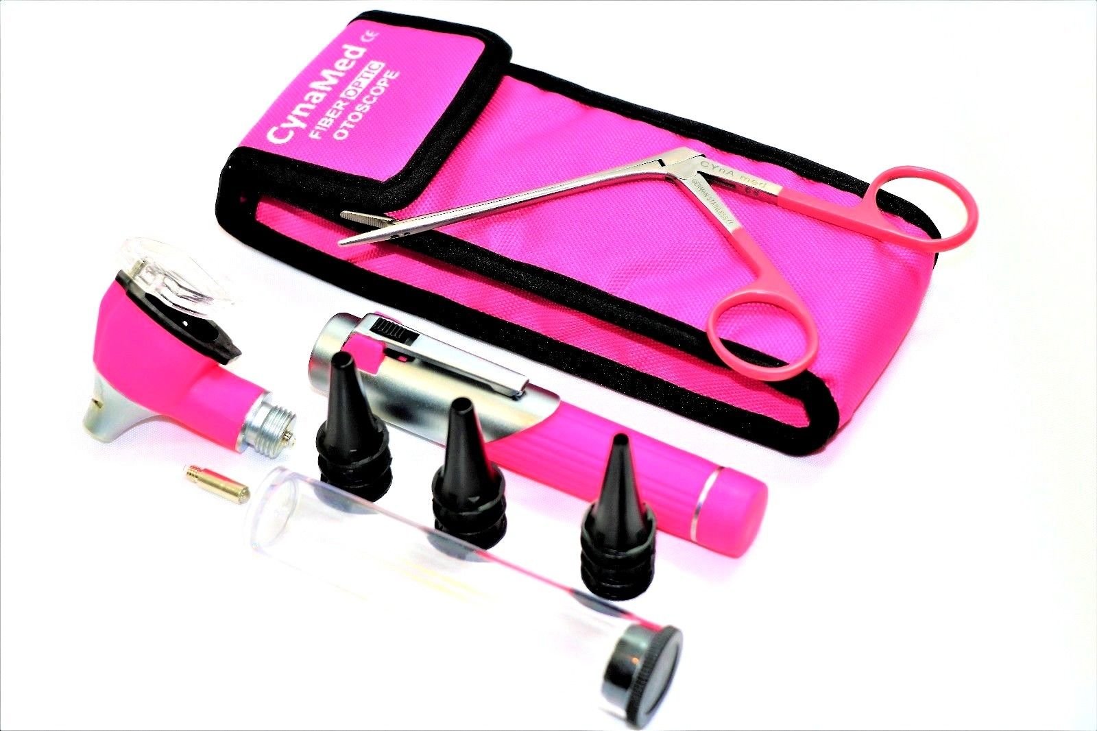 Premium Student Home Use Led Bright Light Ent Diagnostic Otoscope Pocket Size Pink Plus Alligator Ear Nose Forceps Plus 1 Extra Replacement Bulb Plus 10 Speculas Cynamed