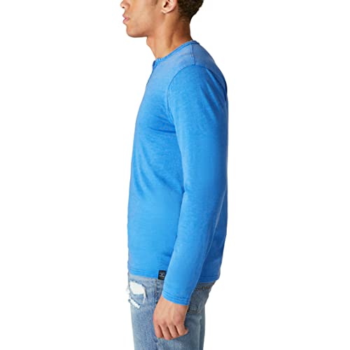 Lucky Brand Men's Venice Burnout Notch Neck Long Sleeve Tee, Blue My Mind, Small