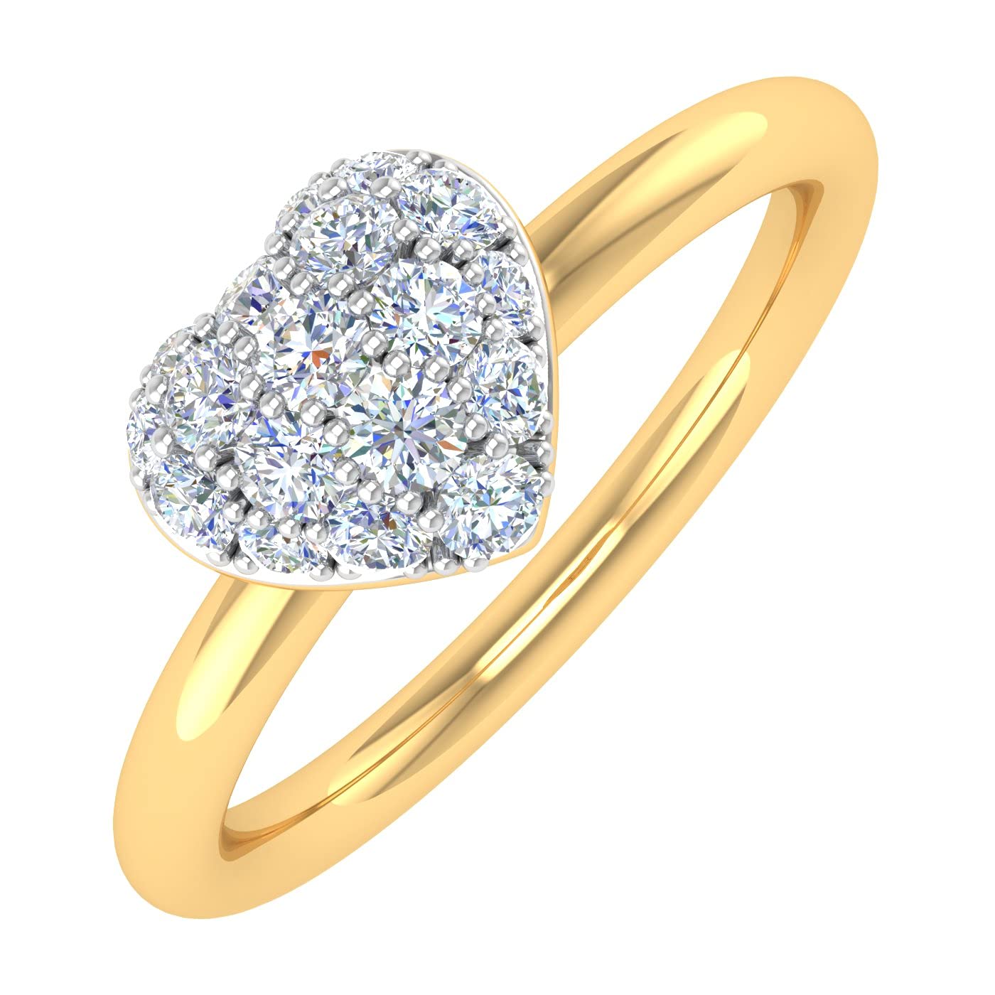 FINEROCK 1/4 Carat Diamond Heart-Shaped Promise Ring Band in 14K Yellow Gold (Ring Size 10.5)