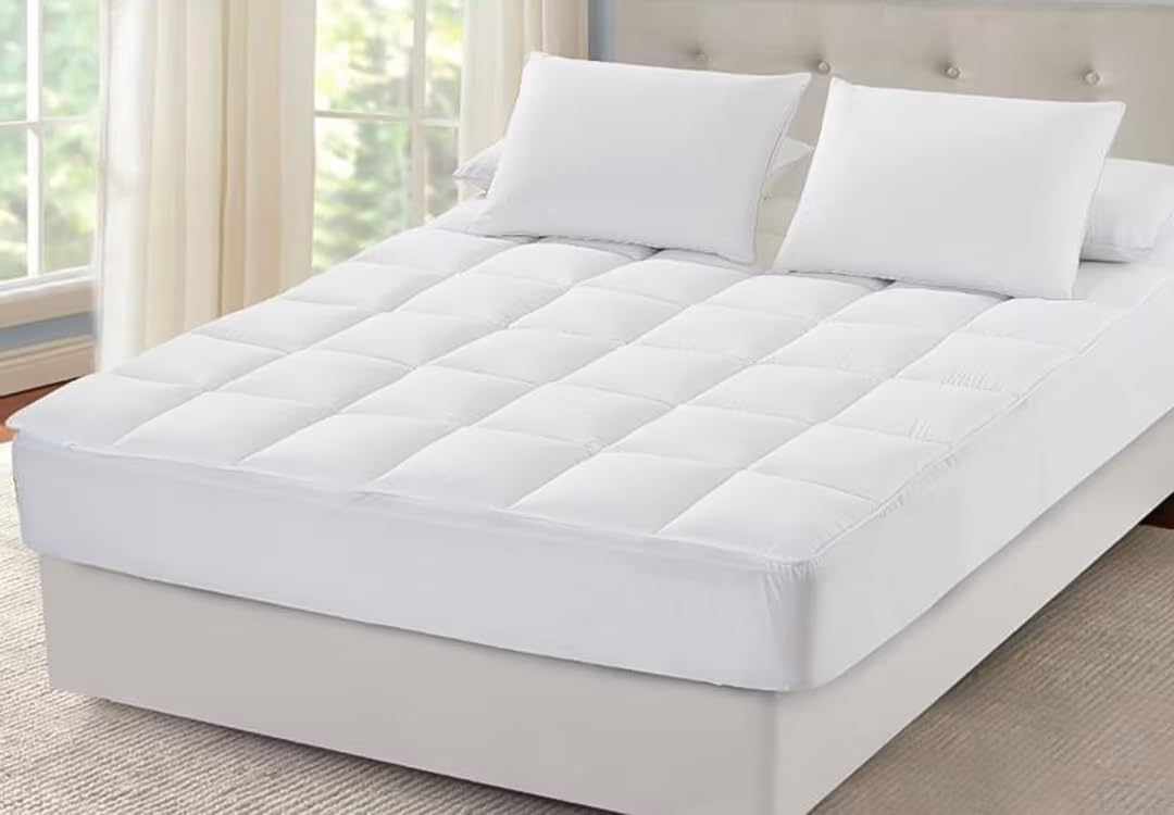 Sleep Mantra 100% Cotton Mattress Topper King Size - Premium Wrap-Around Cooling Topper Fits up to 20-Inch Mattress - Extra Soft, Deep Pocket, Breathable & Plush Quilted Down Fill (White)
