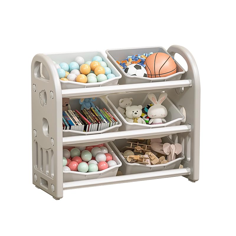 GONICVIN Toy Storage Cabinet Organizer, Plastic Storage Rack with 6 Bins for Playroom, Multi-functional Storage Rack for Livingroom, Bedroom (Pink)