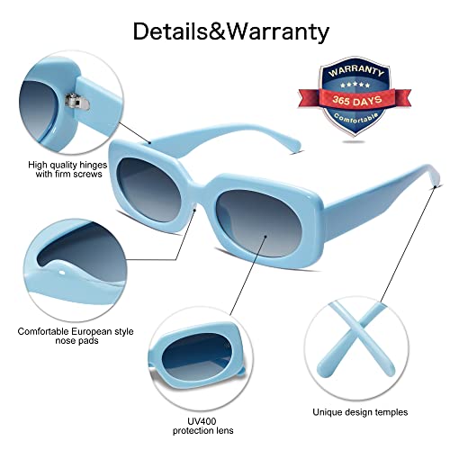 VANLINKER Rectangle Sunglasses for Women Retro Trendy Fashion Glasses Oval Lenses Narrow Thin Square Frame with UV400 Protection VL9624 Sky Blue Frame/Light Blue Lens
