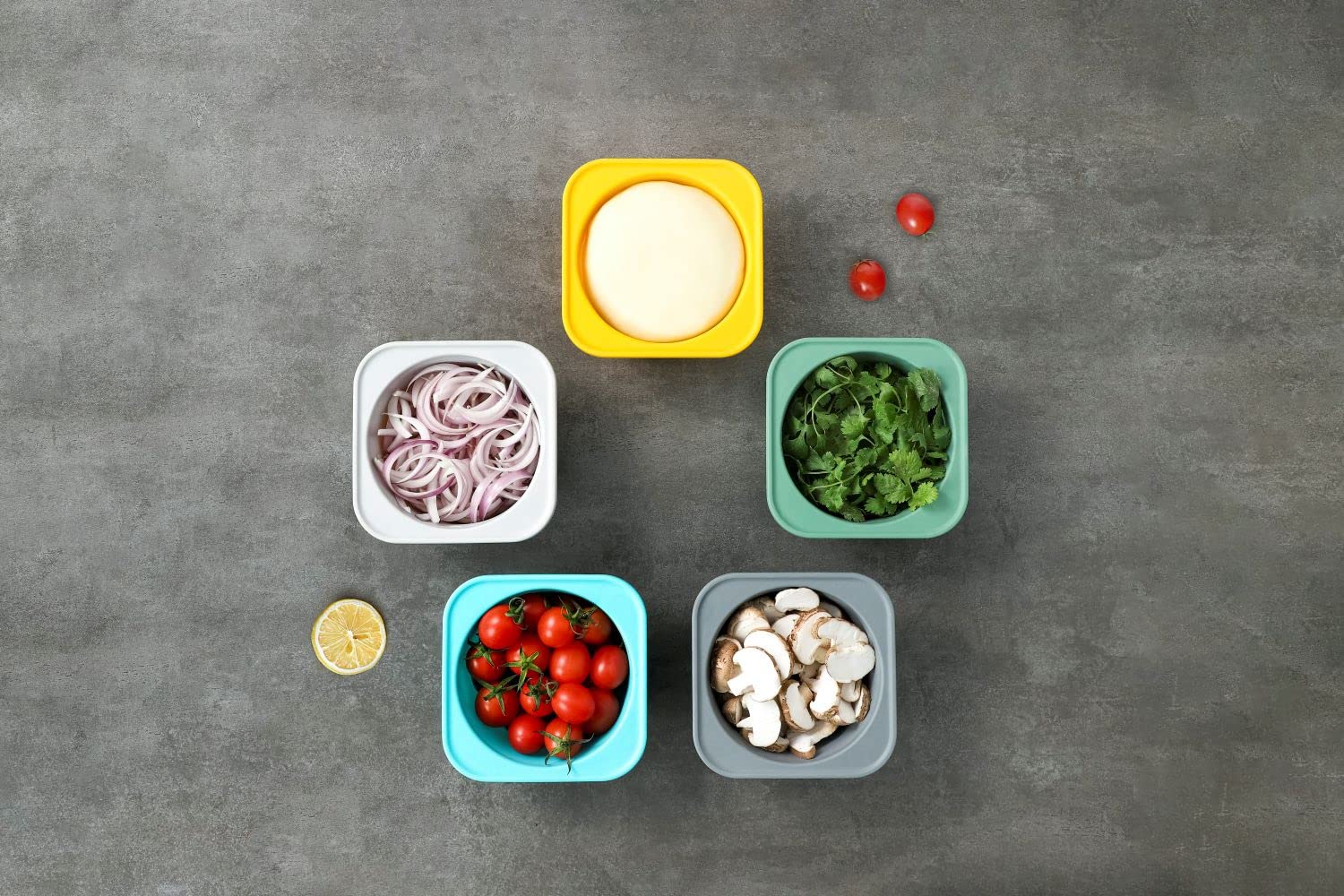 KEVJES Stackable Silicone Artisan Pizza Dough Proofing Proving Containers with Lids-3 pack-500ml portion (1Space Gray+1Green+1Yellow)