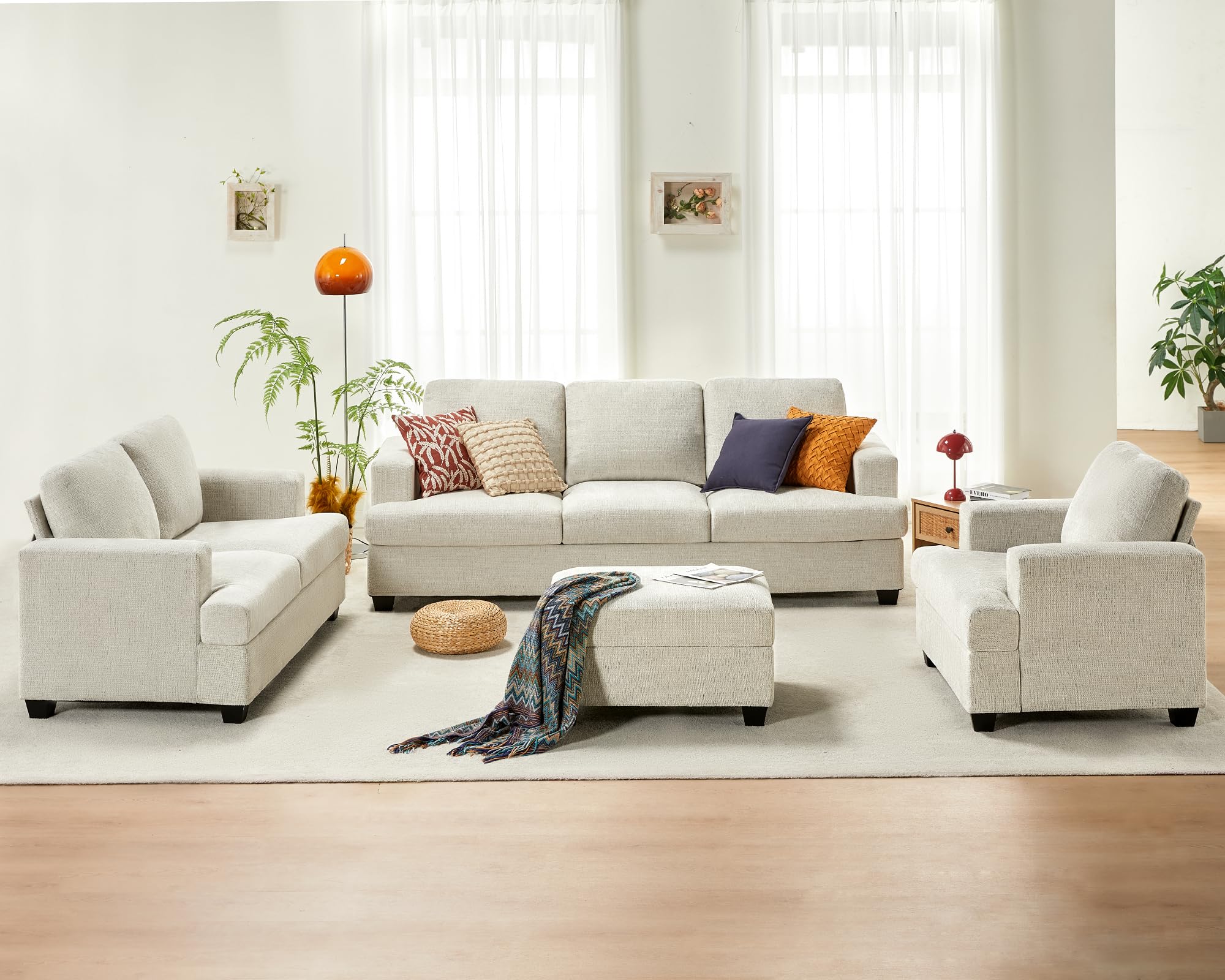 papababe Couch, Comfy Sofa Couch with 24" Extra Deep Seats, Beige Modern Sofa- 3 Seater Sofa Couch for Living Room Apartment Lounge, Chenille
