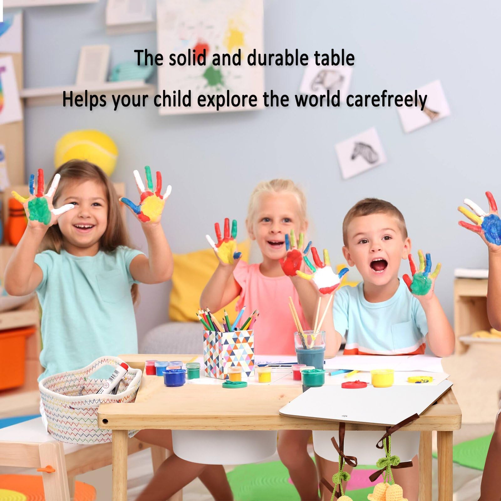 WOFDALY Sensory Table,Wooden Toddler Sensory Table with 2 Storage Bins and Writable Lids,Indoor/Outdoor Kids Play Drawing Table,Play Sand Table for 1-3/3-5, Yellow