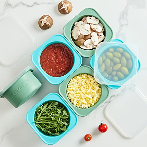 KEVJES Stackable Silicone Artisan Pizza Dough Proofing Boxes Proving Containers with Lids pizza making accessories-5pack-500ml portion (Green)