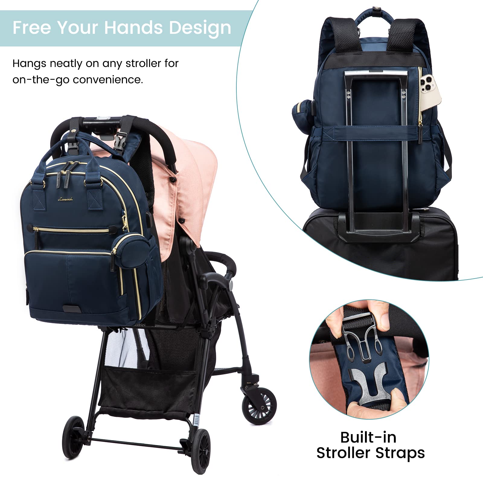 LOVEVOOK Diaper Bag Backpack, Diaper Backpack with Portable Changing Pad & Pacifier Case,Multipurpose Travel Back Pack for Moms Dads, Blue