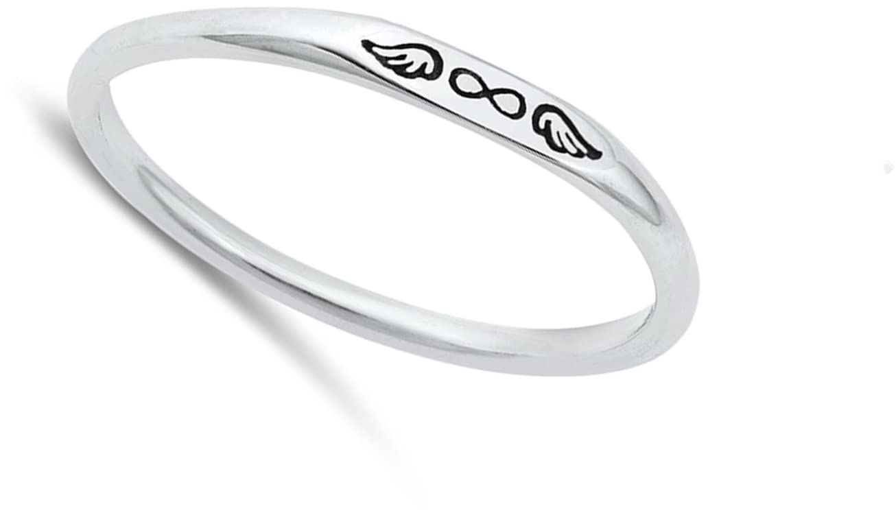 Infinity Guardian Angel Wings Fashion Ring .925 Sterling Silver Band Size 8