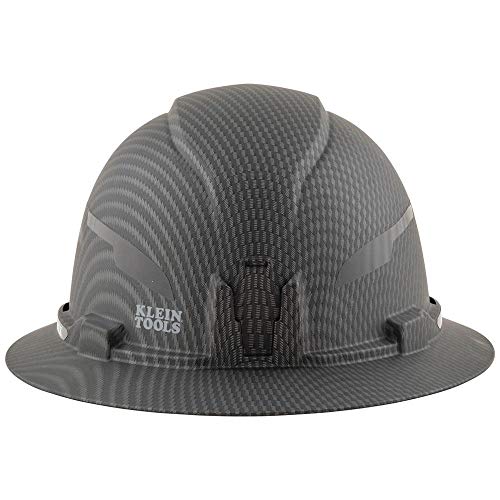 Klein Tools 60345 Hard Hat, Non-Vented Full Brim, Premium KARBN Pattern, Class E, Tested up to 20kV, Padded Sweat-Wicking Sweatband, Top Pad