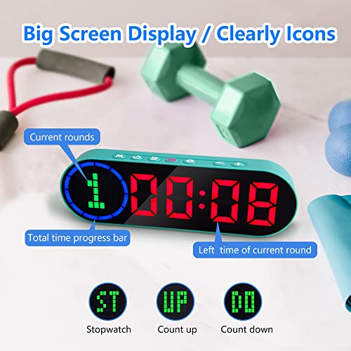 LUCORB Portable Gym Timer for Home Gym, Interval Workout Timer Countdown Stopwatch with Time Progress Bar/Rounds, Easy to Use Fit Boxing Tabata HIIT Emom Fitness