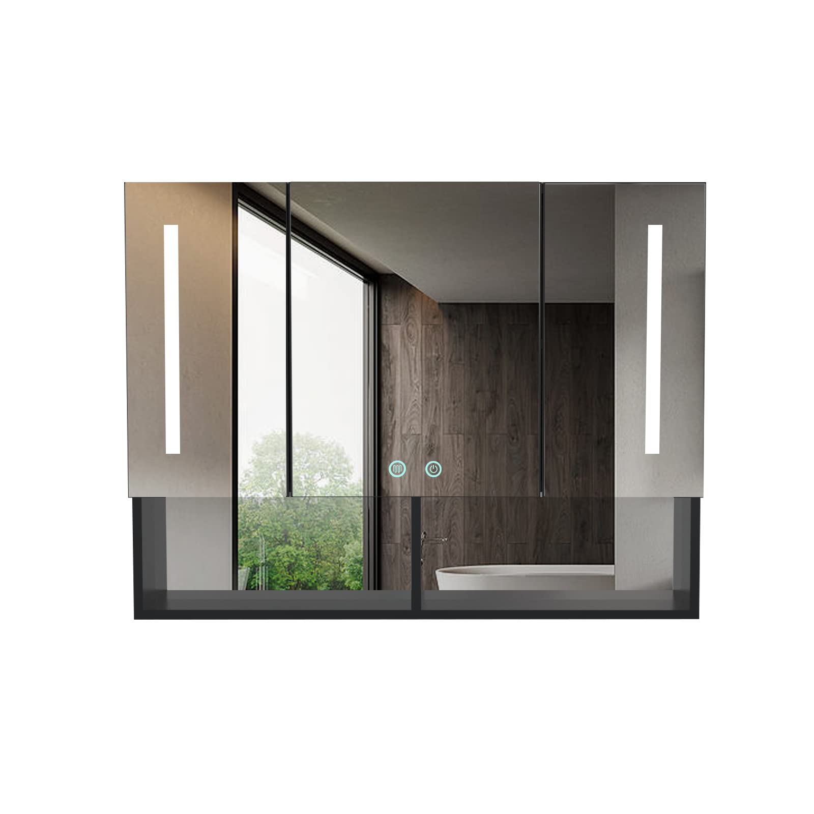 Seenvlog Medicine Cabinet with Lights,LED Medicine Cabinet for Bathroom with Defogger,Dimmer,3 Doors,35"* 27"*5",Lighted Medicine Cabinet,Surface Mount