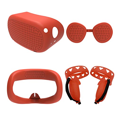 HEIXIAOYU VR Enclosure External Protective Cover For Oculus Quest 2 Accessories, Quest 2 VR Silicone Face Cover, VR Shell Cover,Quest 2 Touch Controller Grip Cover,Protective Lens Cover, (Red)