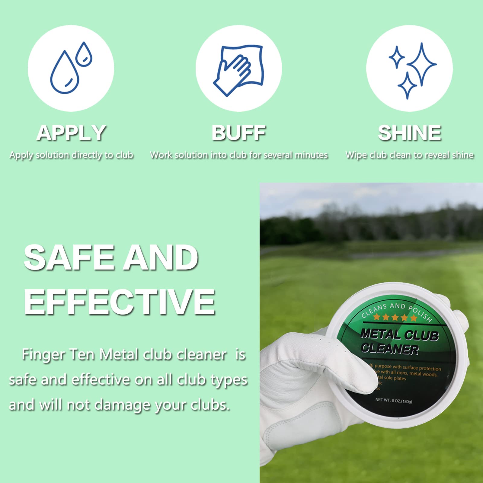 FINGER TEN Golf Iron Polishing Kit Club Cleaner Polish Cleaning Solution Golf Club Care Set Golf Brush Cleaner Sponge Value Pack (7 Pack Golf Club Cleaning Kit)
