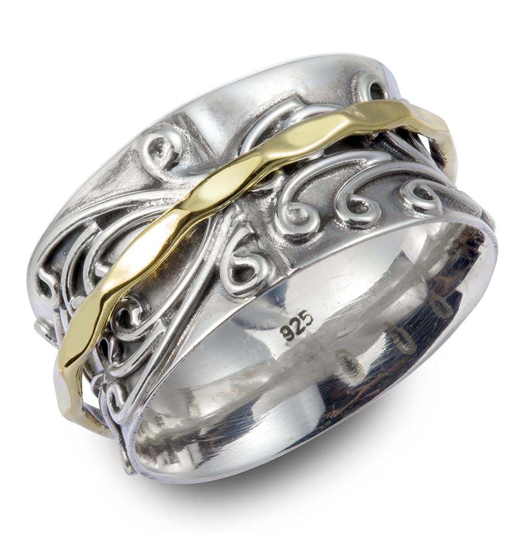 ENERGY STONE 925 Sterling Silver Radha Meditation Spinner Ring (US05) (8.5)