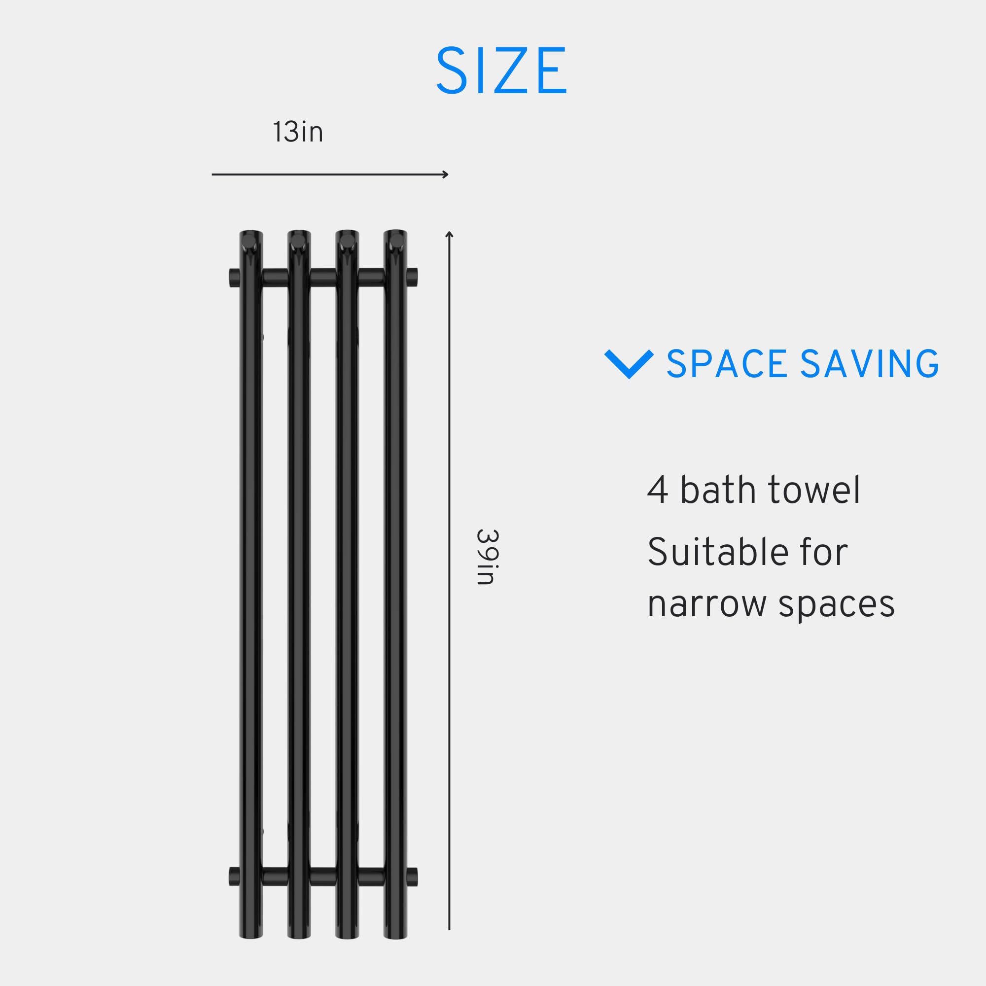 senplus Heated Towel Rack, Towel Warmer with Timer, Wall Mounted hot Towel Warmer Rack for Bathroom, Hardwired or Plug-in Models Vertical Towel Heater Black