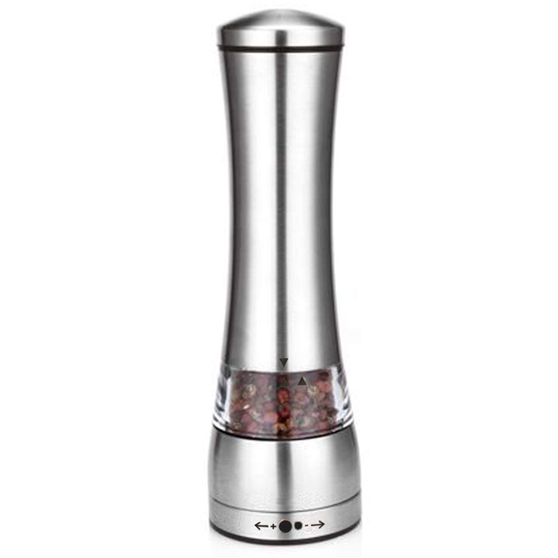 HQGSJ Electric Salt and Pepper Grinder,Battery Operated with LED Light,Stainless Steel Automatic Mill,Adjustable Ceramic Coarseness Salt grinder and pepper Mill (ONE PACK)
