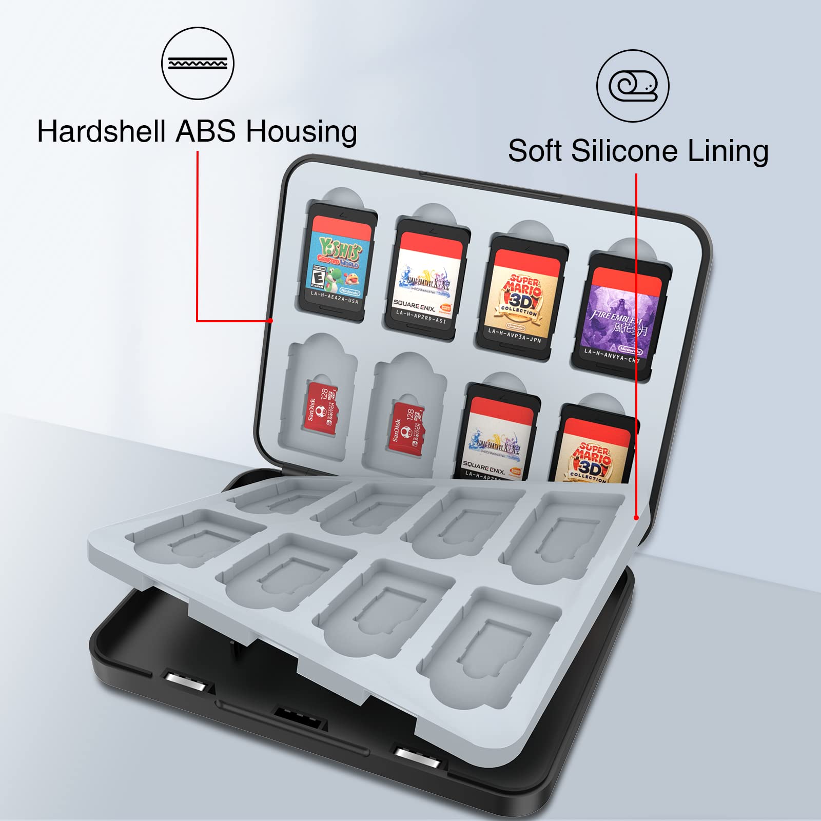 HEIYING Game Card Case for Nintendo Switch& Switch OLED& Switch Lite,Portable Switch Game Memory Card Storage with 24 Game Card Slots and 24 Micro SD Card Slots.