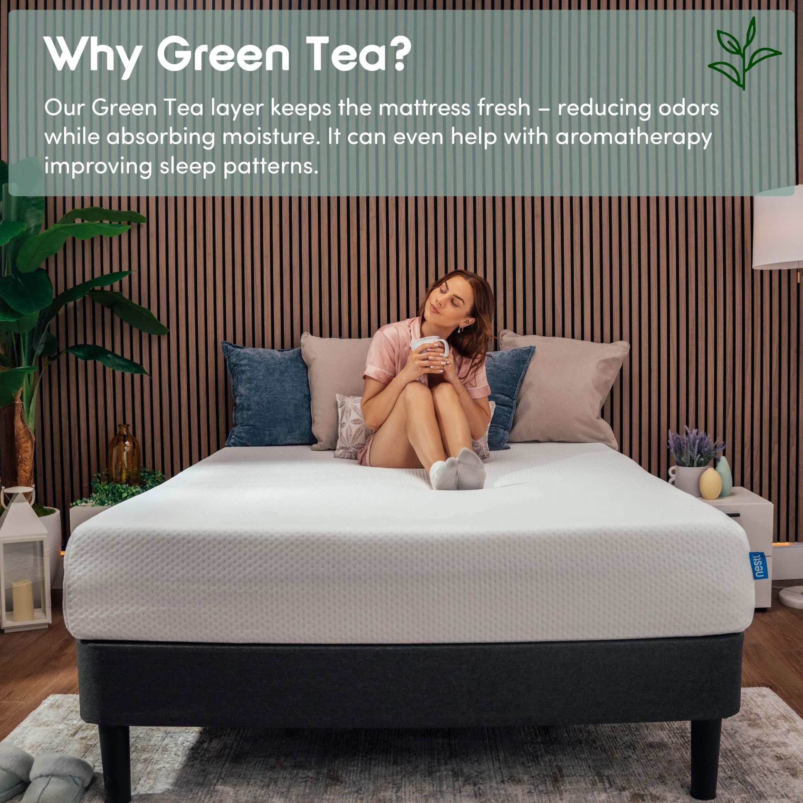 Nestl Green Tea King Size Mattress 12 Inch - Cooling Graphite Memory Foam King Mattress, Fiberglass Free King Mattress in A Box, Pressure Relief Supportive Bed in A Box, CertiPur-US Certified