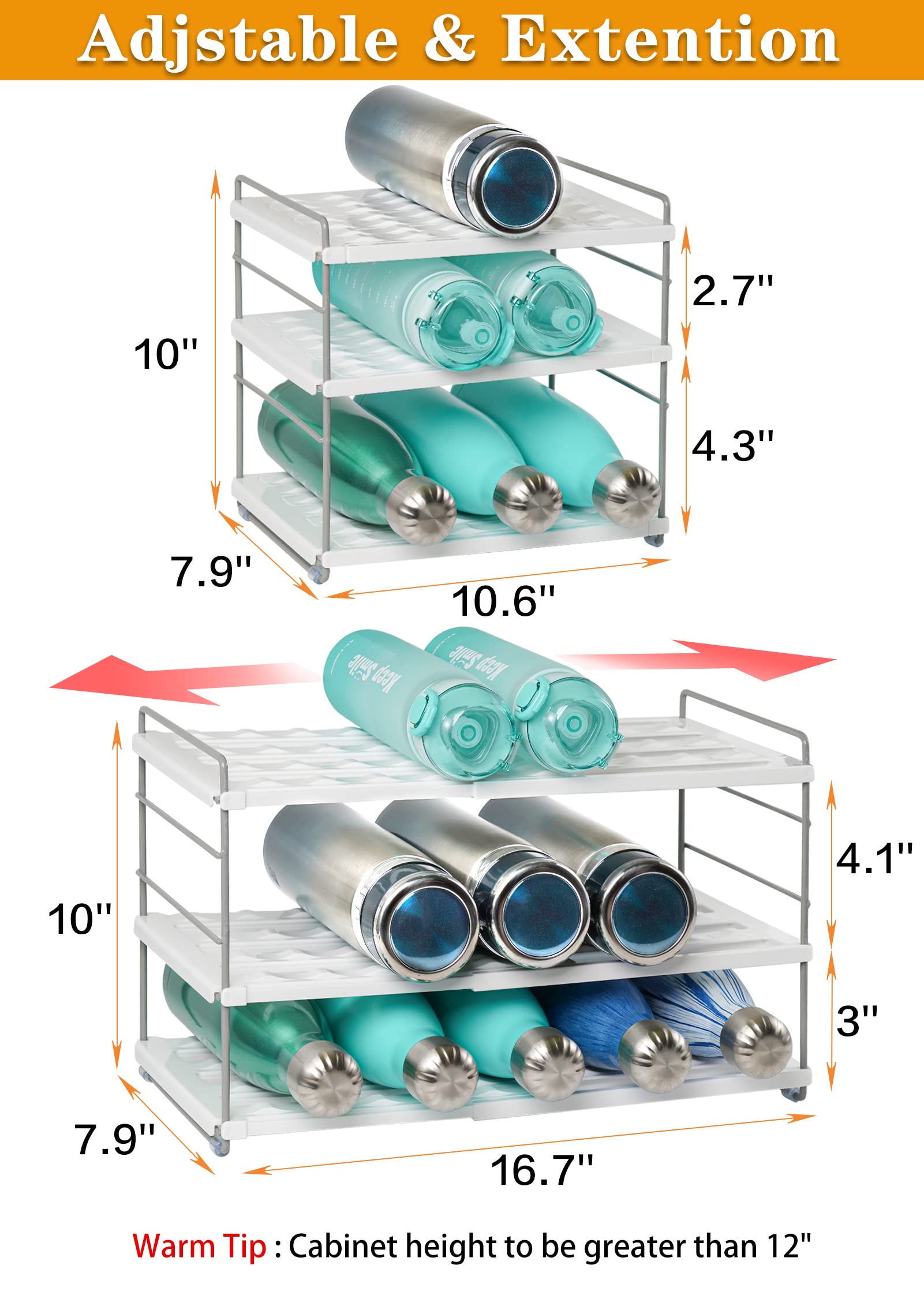 JUPELI Foil Organizer For Cabinet, Expandable Kitchen Wrap Organizer Rack & Water Bottle Organizer For Cabinet