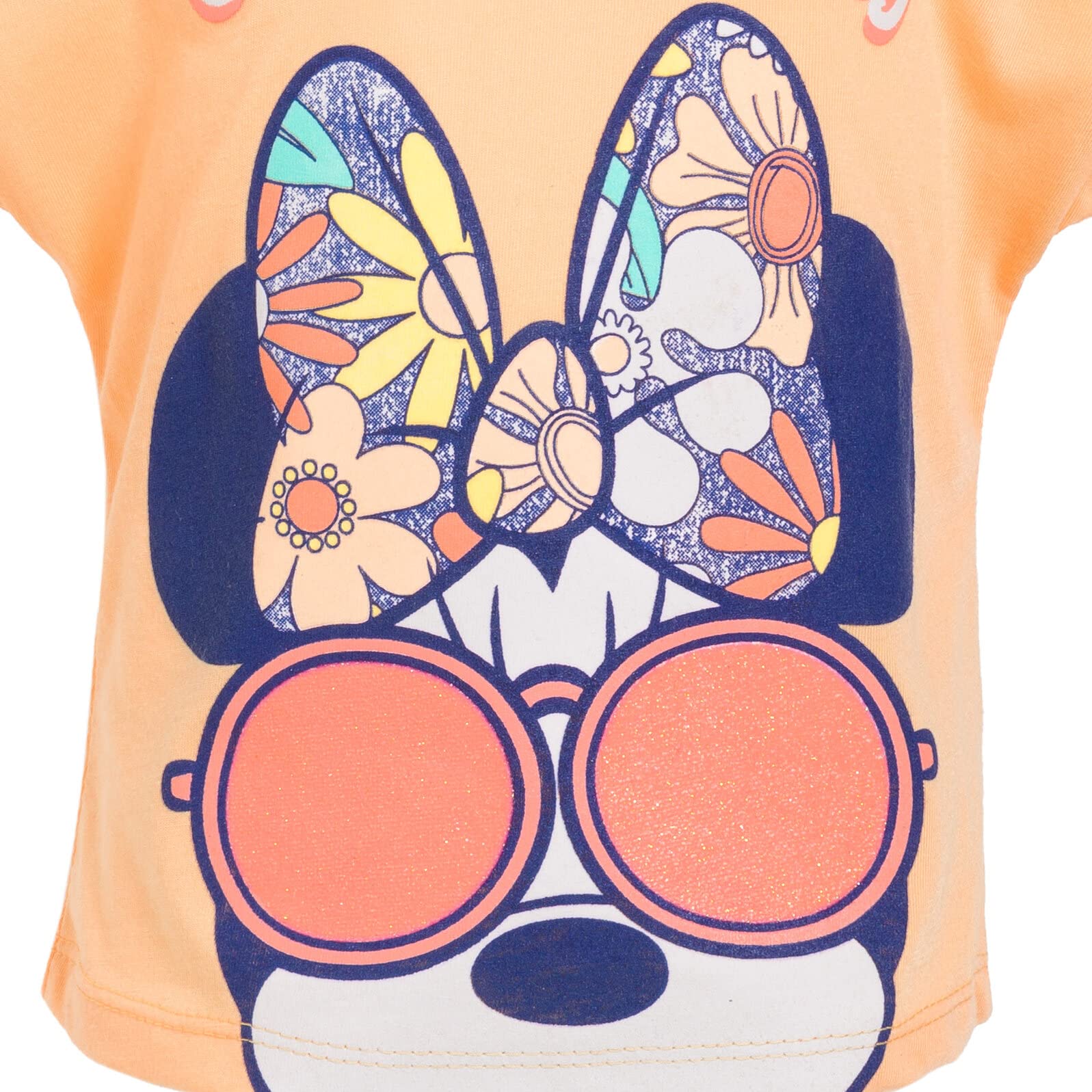 Disney Minnie Mouse Little Girls T-Shirt and Chambray Shorts Outfit Set Orange/Blue 7-8