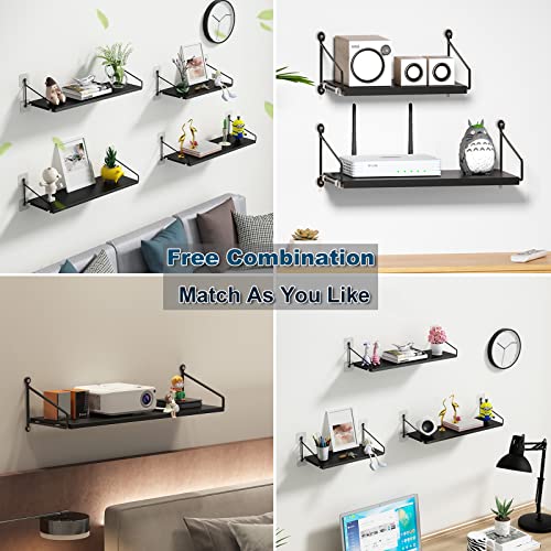 Vimqual Floating Shelf for AV Device/Projector/Cable Boxes/WiFi Router, Wall Mounted Display Ledges for Storage Plants, Wood Wall Shelves for Bedroom, Living Room, Bathroom, Kitchen (Black)