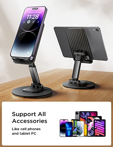 LISEN Rotatable Cell Phone Stand Height Adjustable iPhone Holder for Desk Portable Cellphone Stand Compatible with All Mobile Phone iPhone 15 14 Pro Max Desk Accessories (20X Stable Space Black)