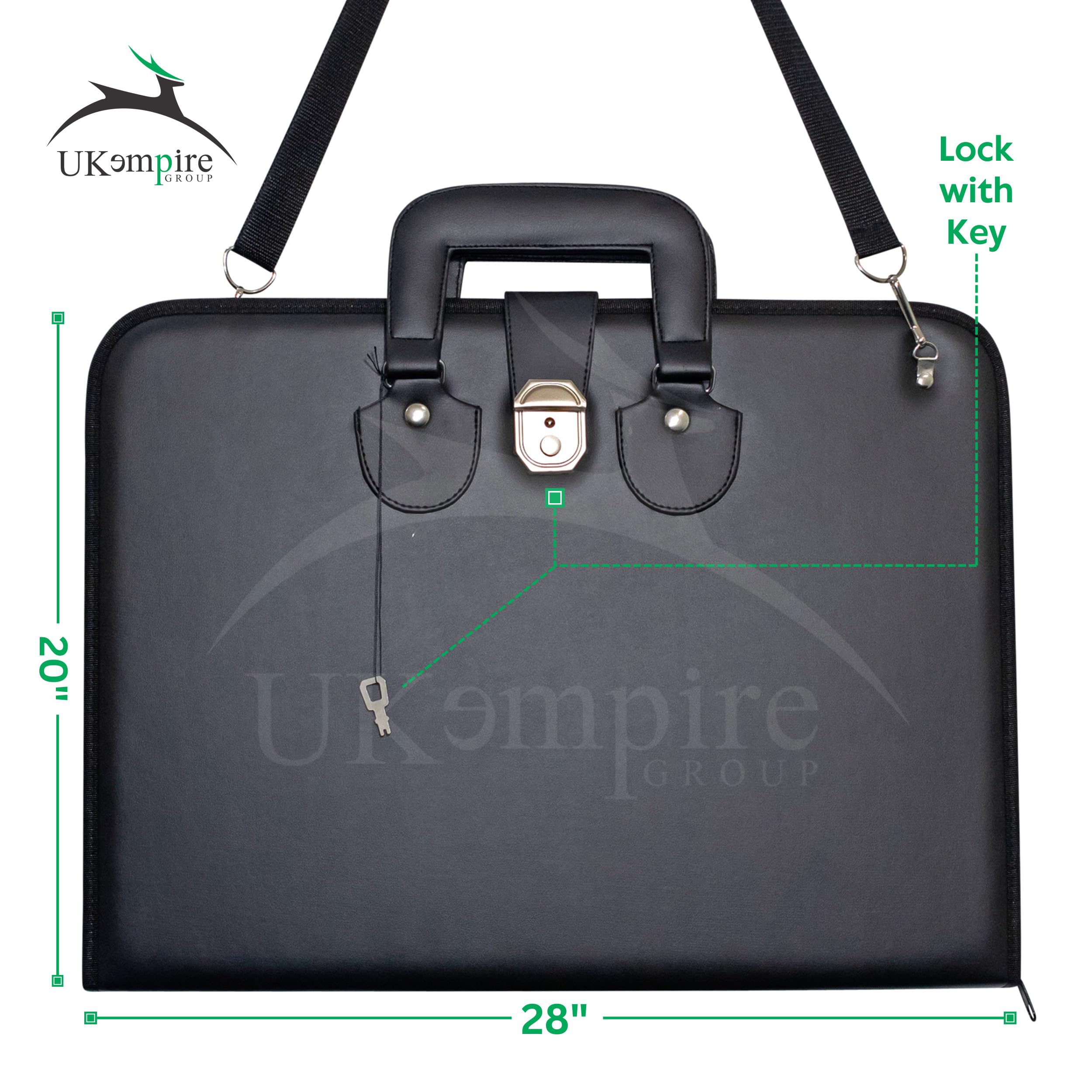 Premium Art Portfolio Leather Bag 20 x 28 (inches) with Lock and Key, Executive Briefcase Style Carrying Case with Handle & Shoulder Strap, Artwork Storage for Posters, Canvas, Drawing Supplies