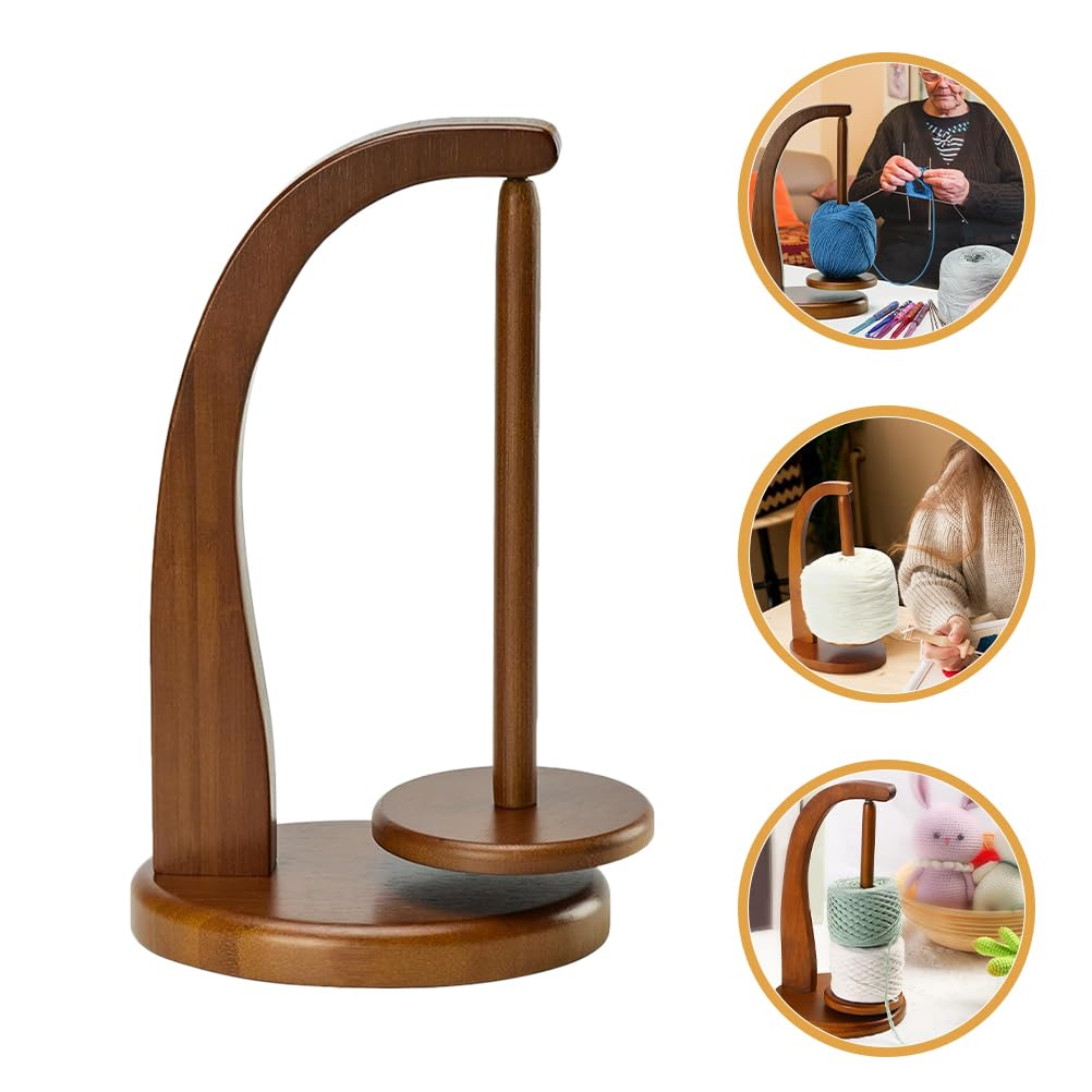 TOPPERFUN Wooden Yarn Spool Tool Wood Thread Rack Thread Spool Organizing Rack Yarn Holder for Crocheting Rotating Wooden Spool Stand Sewing Thread Stand Magnet Taper Thread To Weave, Light Brown