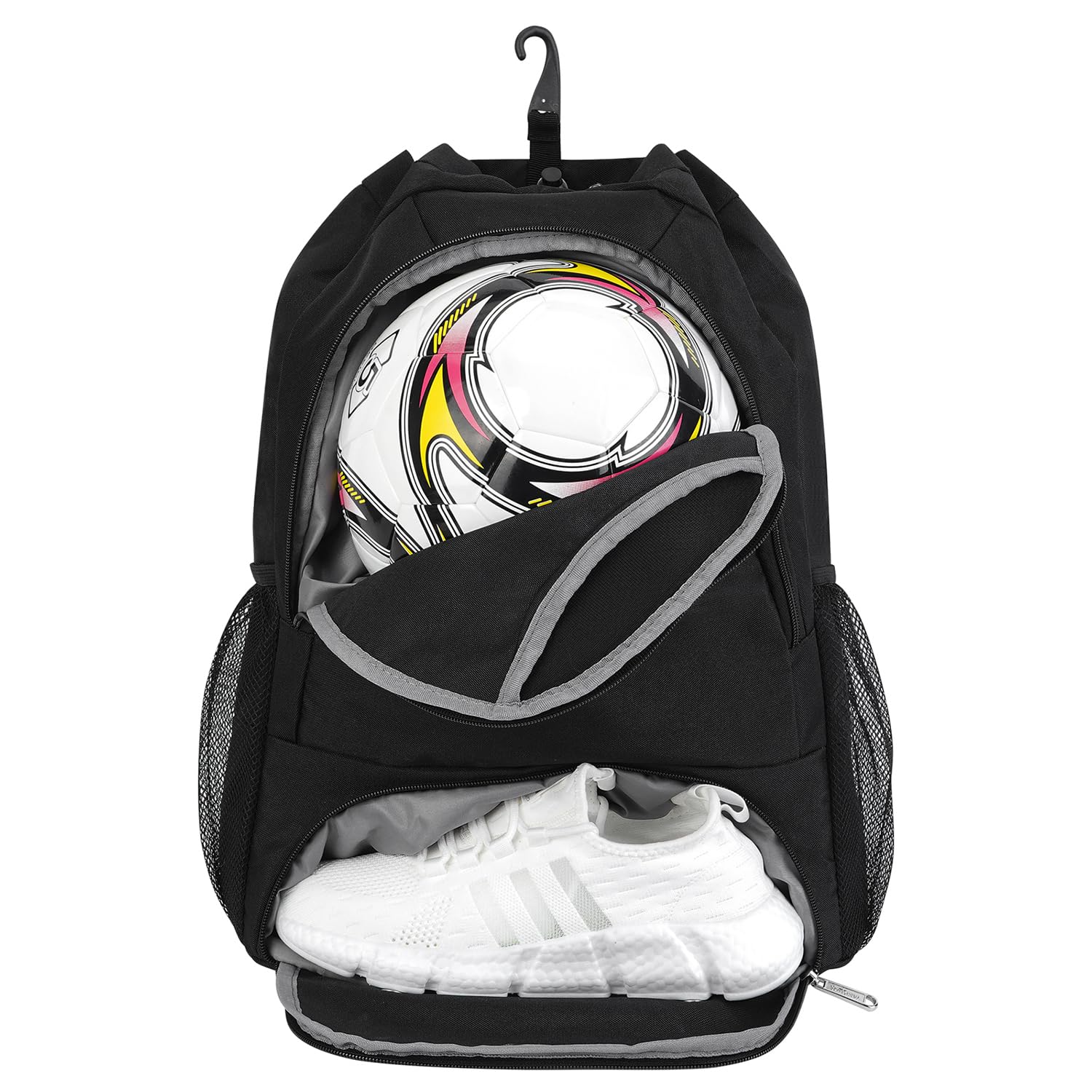 Drawstring Backpack, Soccer Basketball Backpack with Shoe & Ball Compartments and Wet Pocket Gym Bag Sackpack for Men Women, Grey