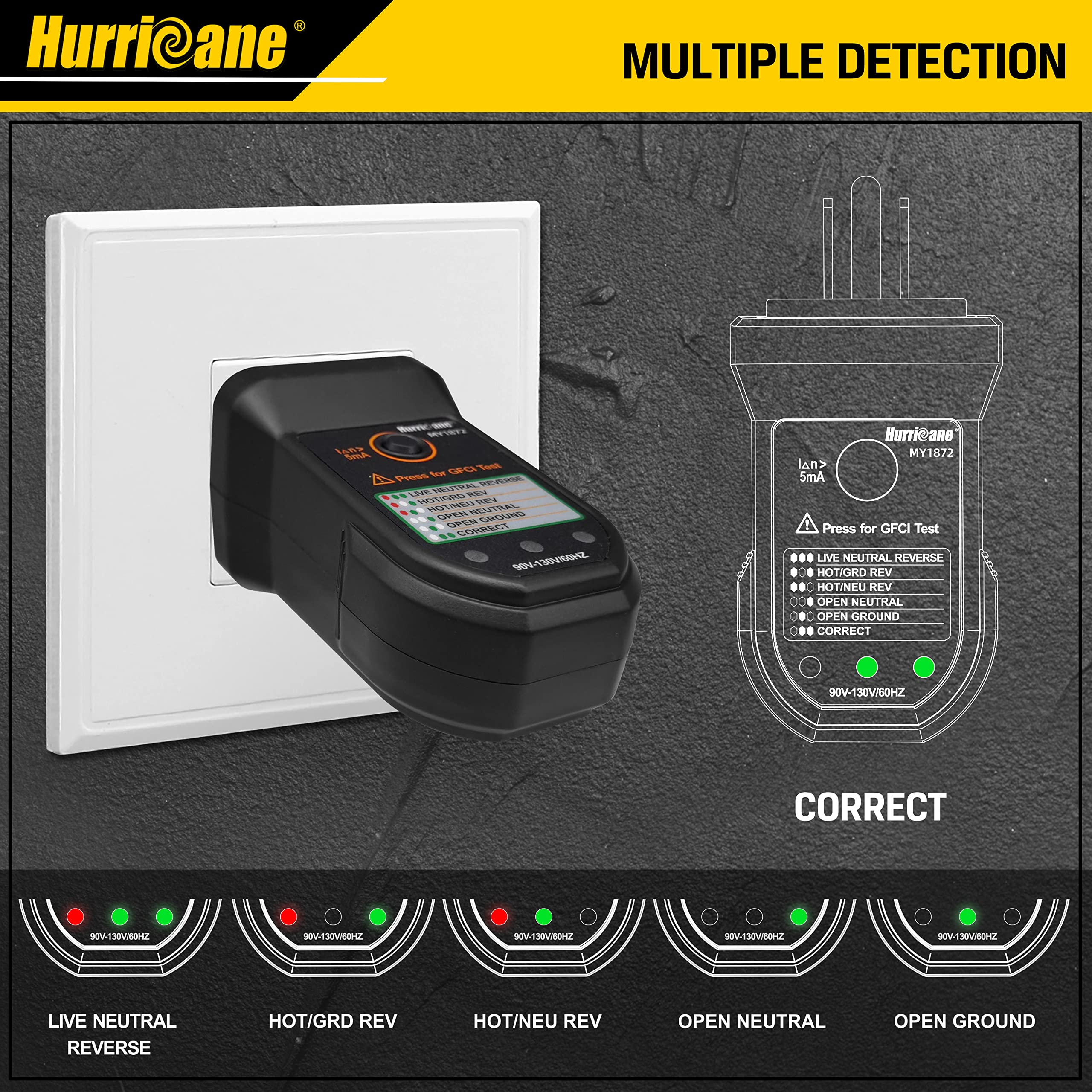 HURRICANE Non-Contact Voltage Tester and Receptacle Tester Kit, Electrical Socket Voltage Tester/12-1000V AC Voltage Detector Pen, and GFCI Outlet Tester/Receptacle Tester for Standard 3-Wire 120V
