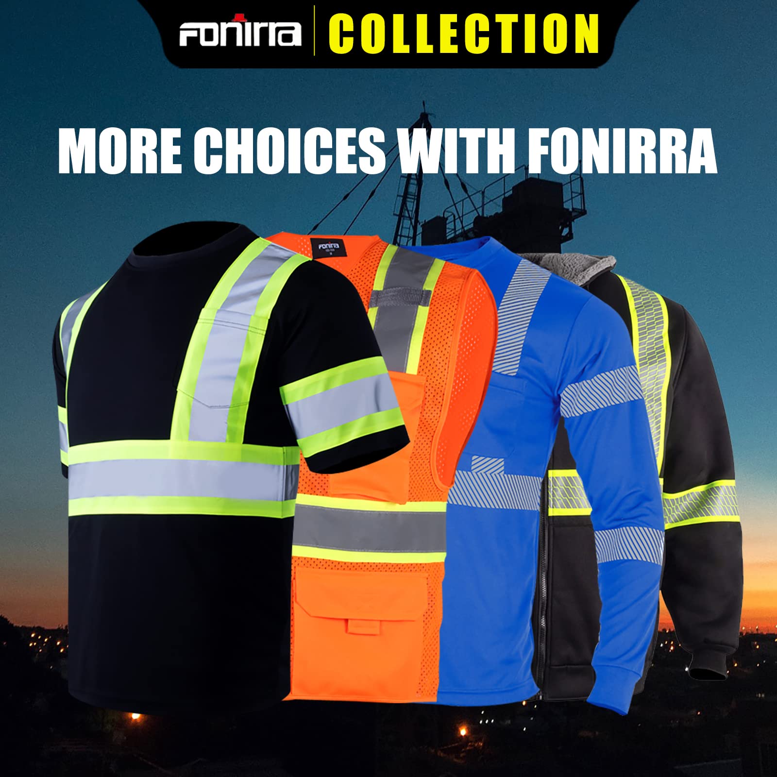 FONIRRA Safety Reflective High Visibility Shirt for Men ANSI Class 3 Hi Vis Construction Work Shirts with Short Sleeve(Black,L)